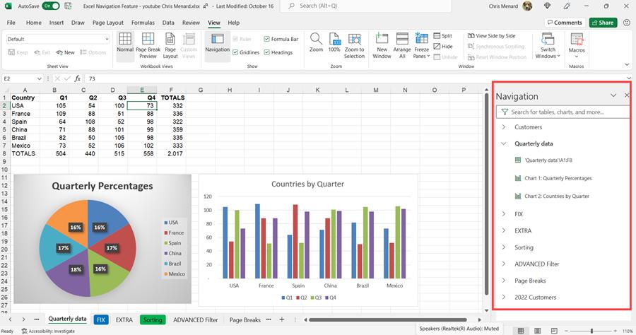 Excel How To Use The Navigation Pane For Charts Tables PivotTables 