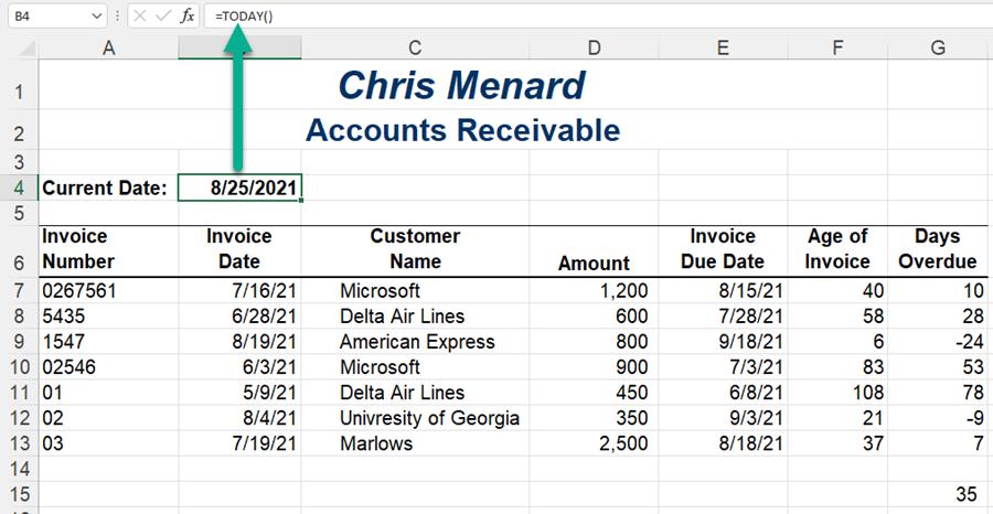 How To Use The TODAY Function In Excel Chris Menard Training