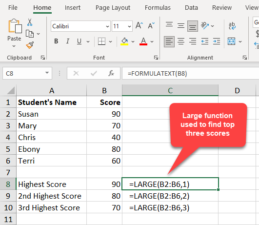 Excel LARGE Function Find The Second Third N th Largest Value 