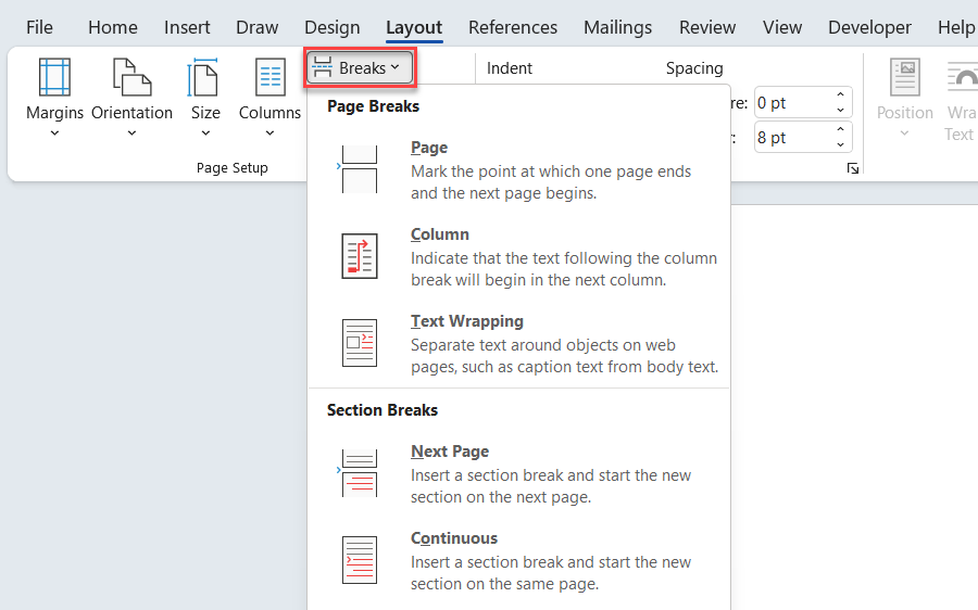 Breaks in Microsoft Word: Page, Section, Column break with examples ...